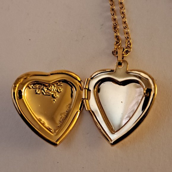 Jewelry | Goldtone Floral Embossed Heart Locket For 2 Photos With 18 ...